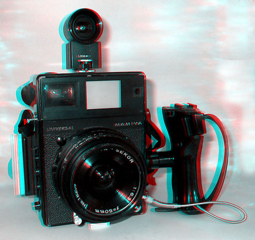 Stereo photos of classic press, view, and large-format SLR cameras
